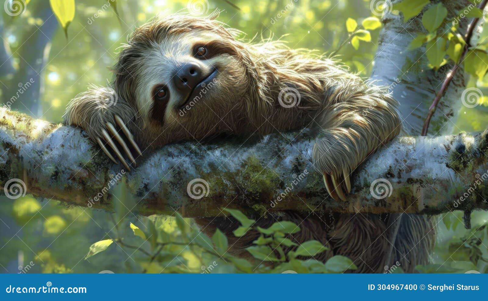 A Sloth is Hanging from a Tree Branch in the Forest, AI Stock Photo ...