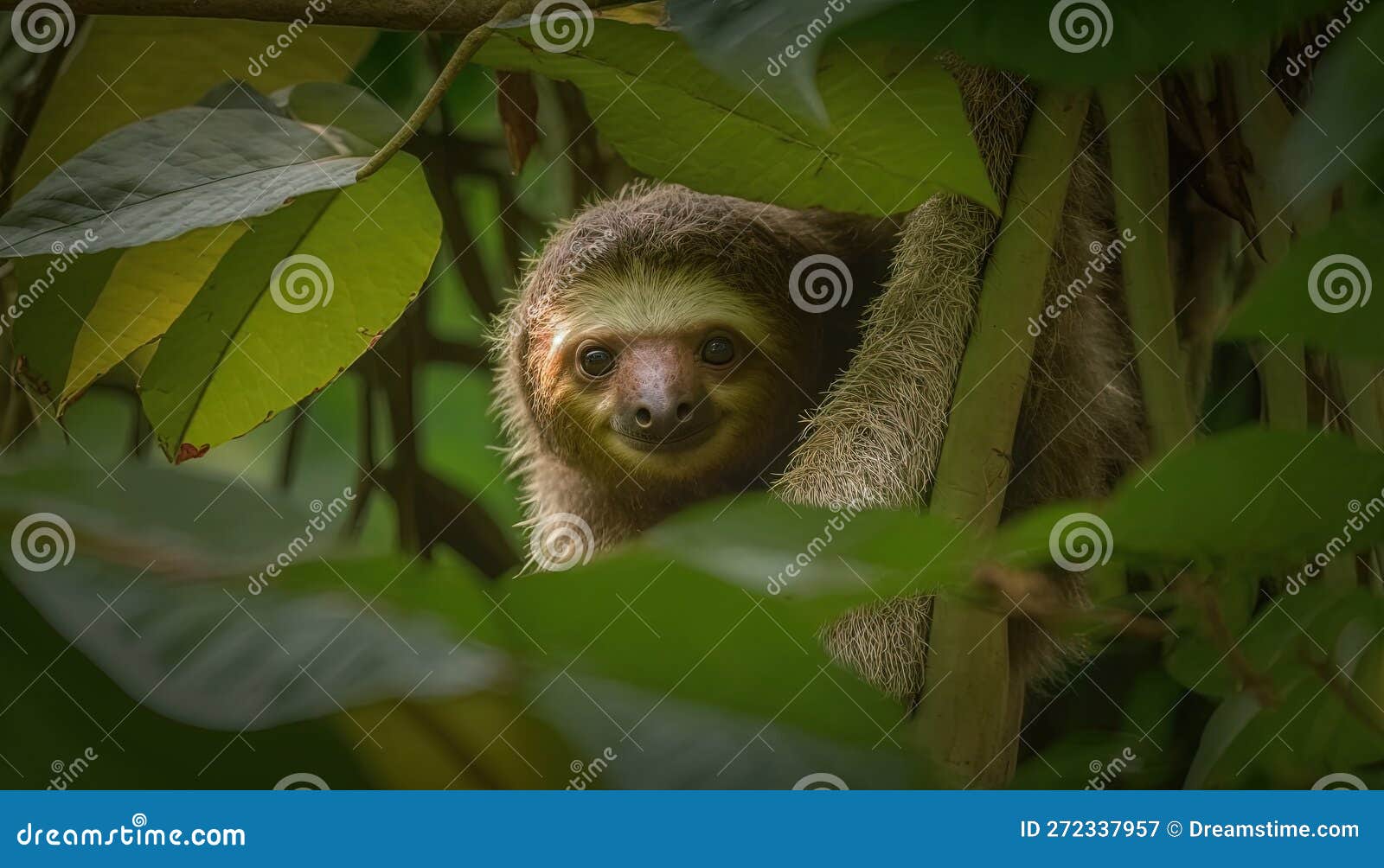 A Sloth Hanging from a Tree Branch in the Jungle Stock Illustration ...