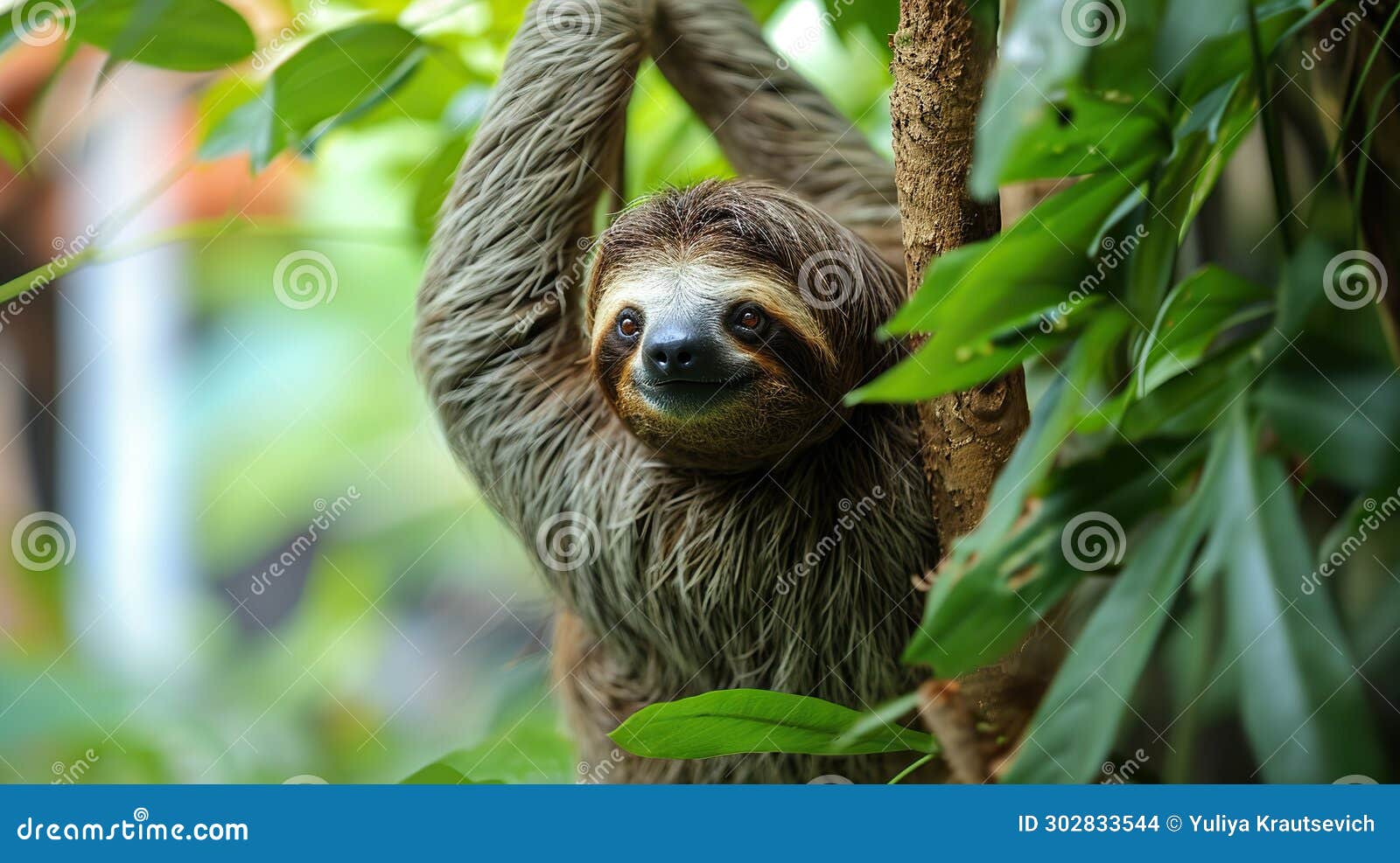 Sloth Hanging on a Tree Branch in the Rainforest Stock Illustration ...