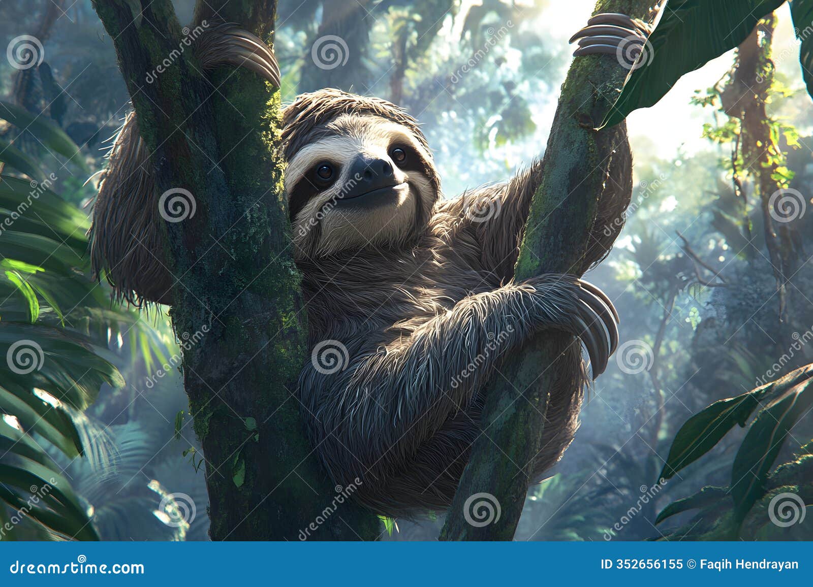 Sloth Hanging on Tree in Rainforest Stock Illustration - Illustration ...