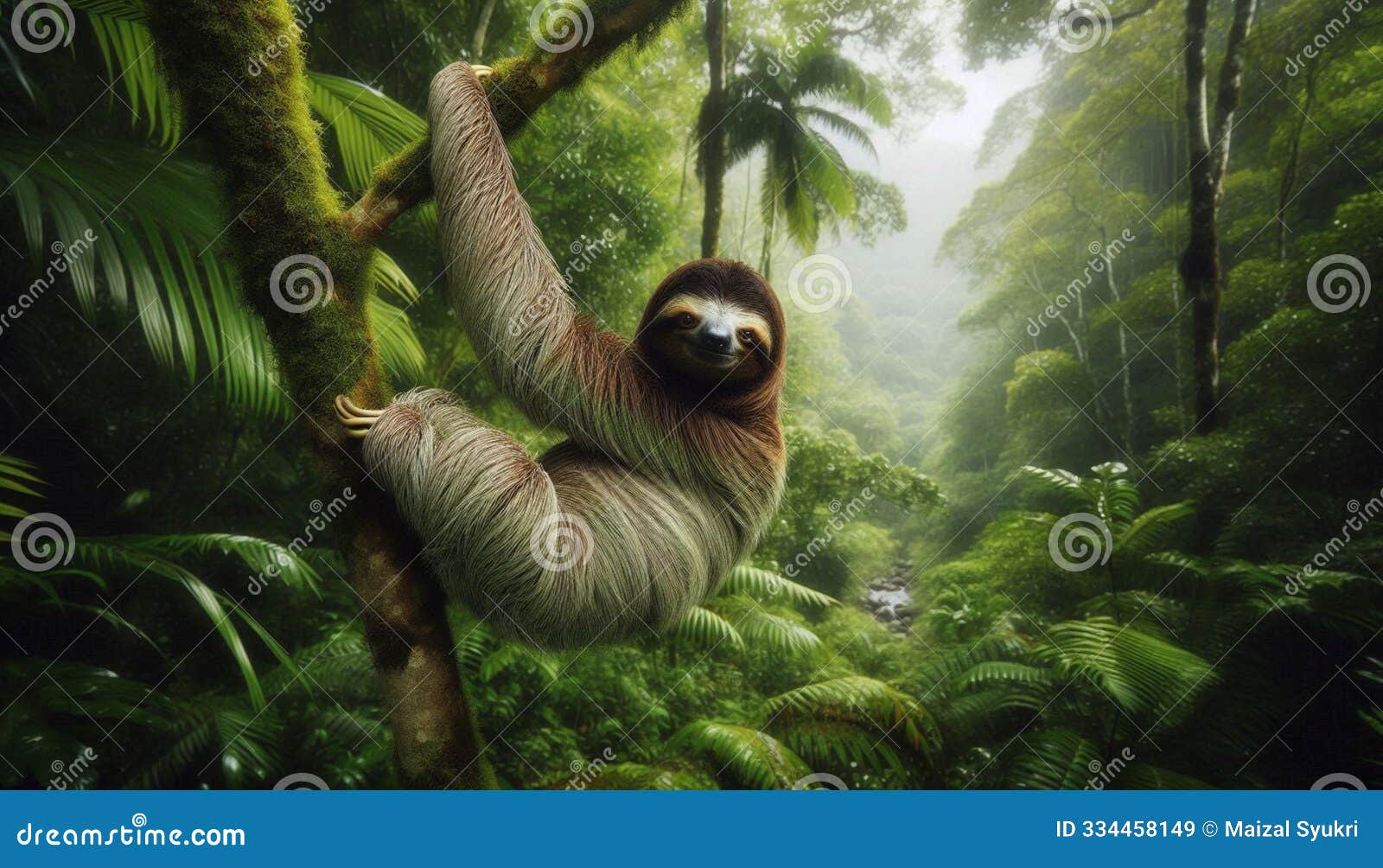 Sloth Hanging from a Tree in the Rainforest Stock Illustration ...