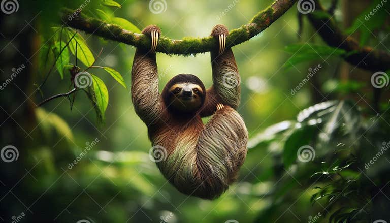 Sloth Hanging from a Tree in the Rainforest Stock Illustration ...