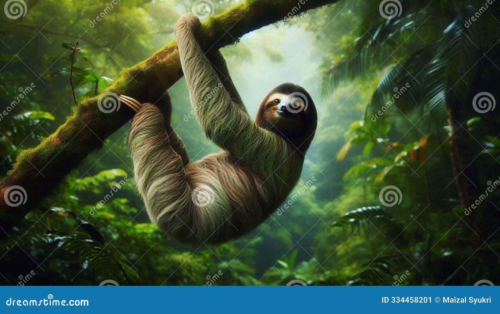 Sloth Hanging from a Tree in the Rainforest Stock Illustration ...