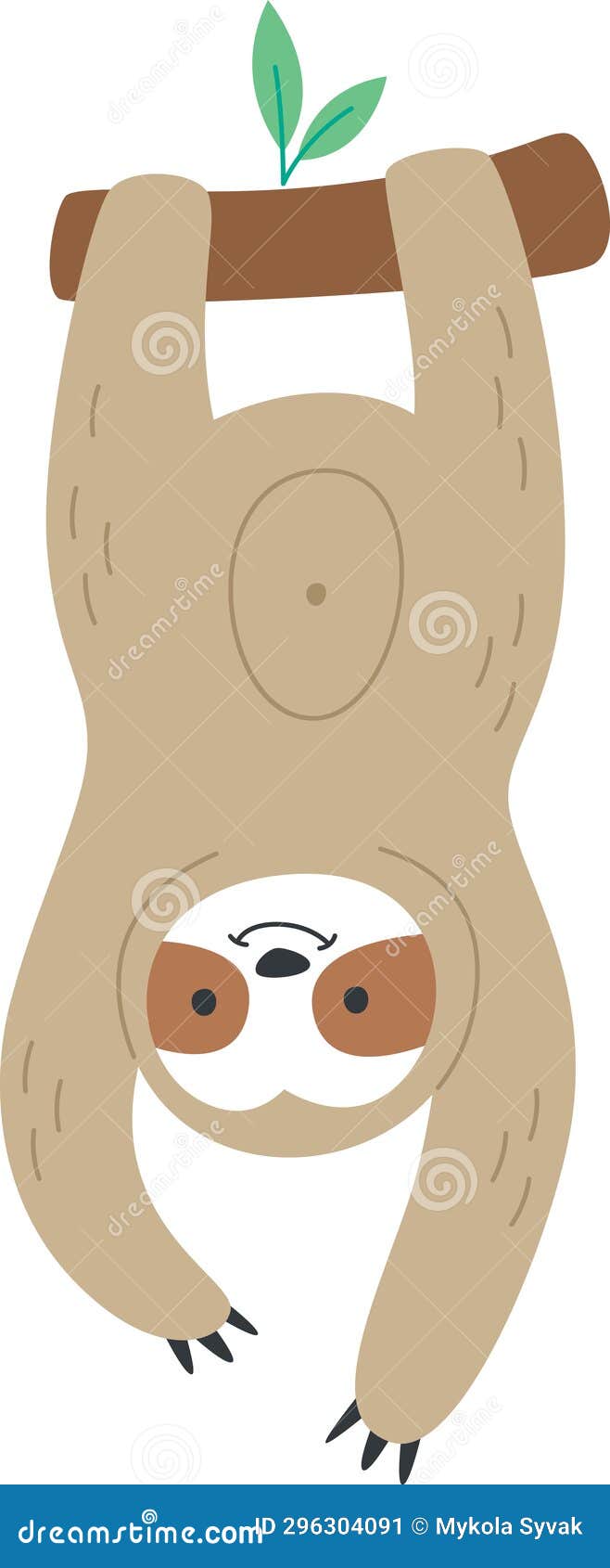 Sloth Hanging on Tree stock vector. Illustration of fauna - 296304091