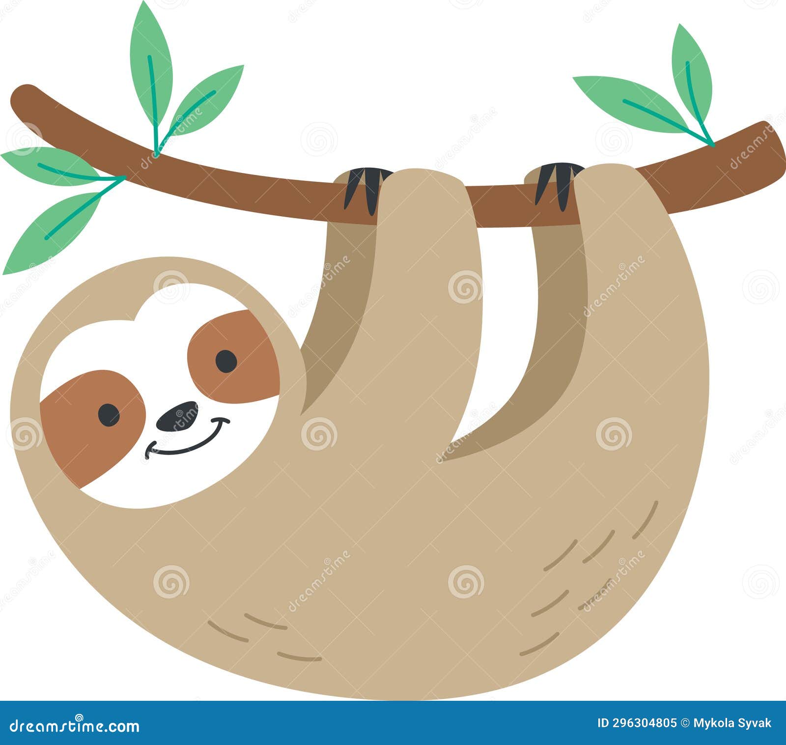 Sloth Hanging on Tree stock illustration. Illustration of tree - 296304805