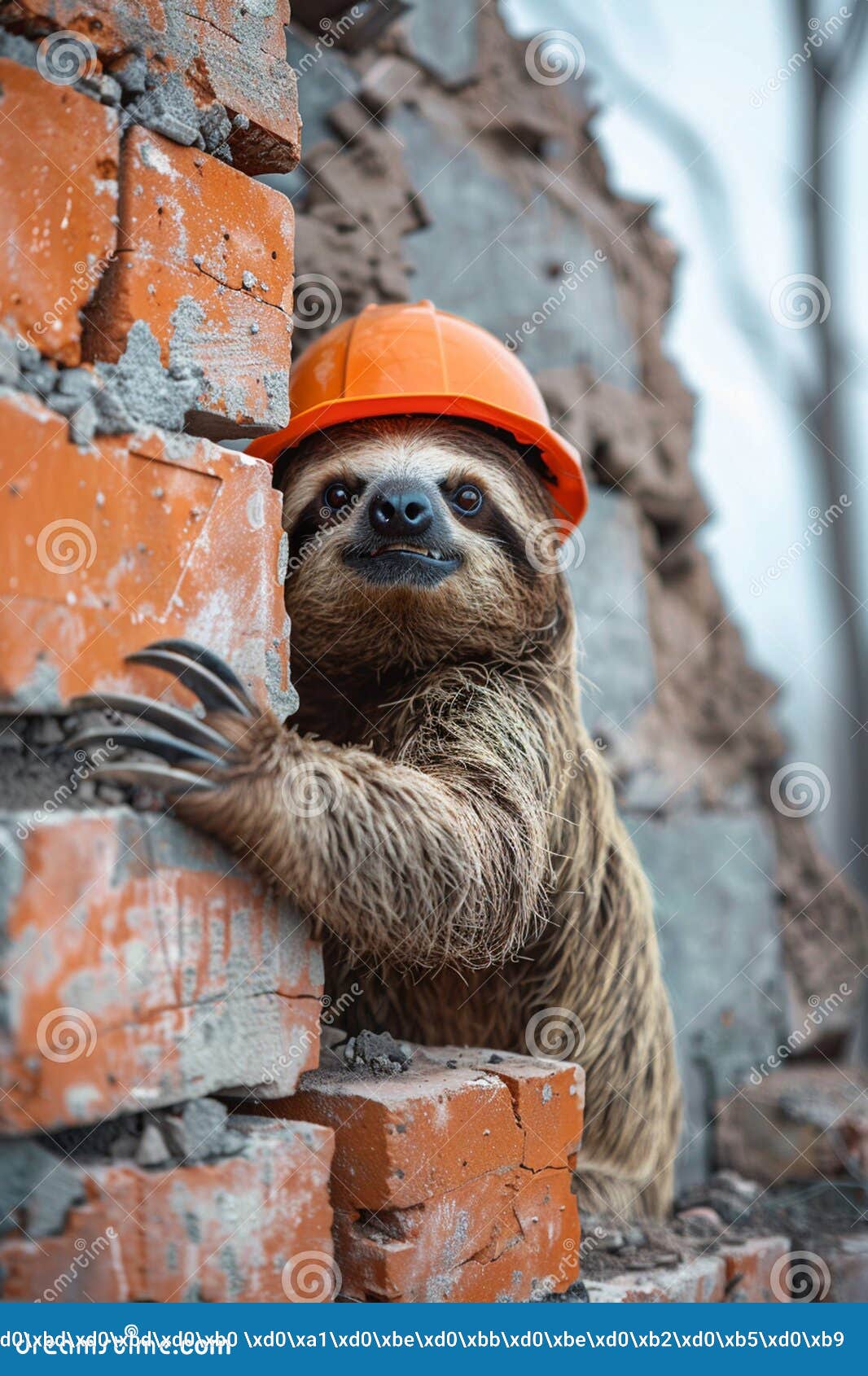A Sloth in a Hard Hat is Laying a Brick Wall Stock Photo - Image of ...