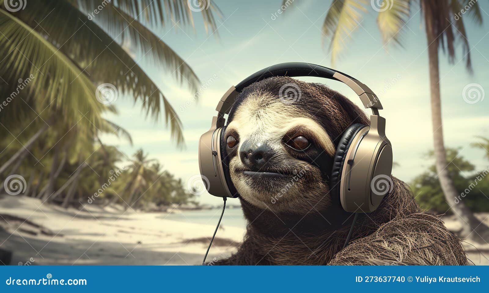 Sloth in Headphones. Generative AI Stock Illustration - Illustration of ...