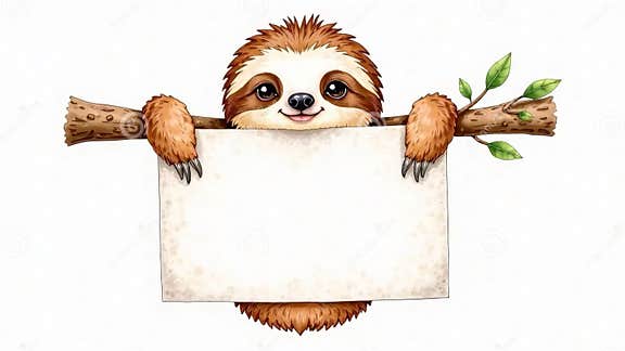 The Sloth Holds a Blank Sign Stock Illustration - Illustration of cute ...