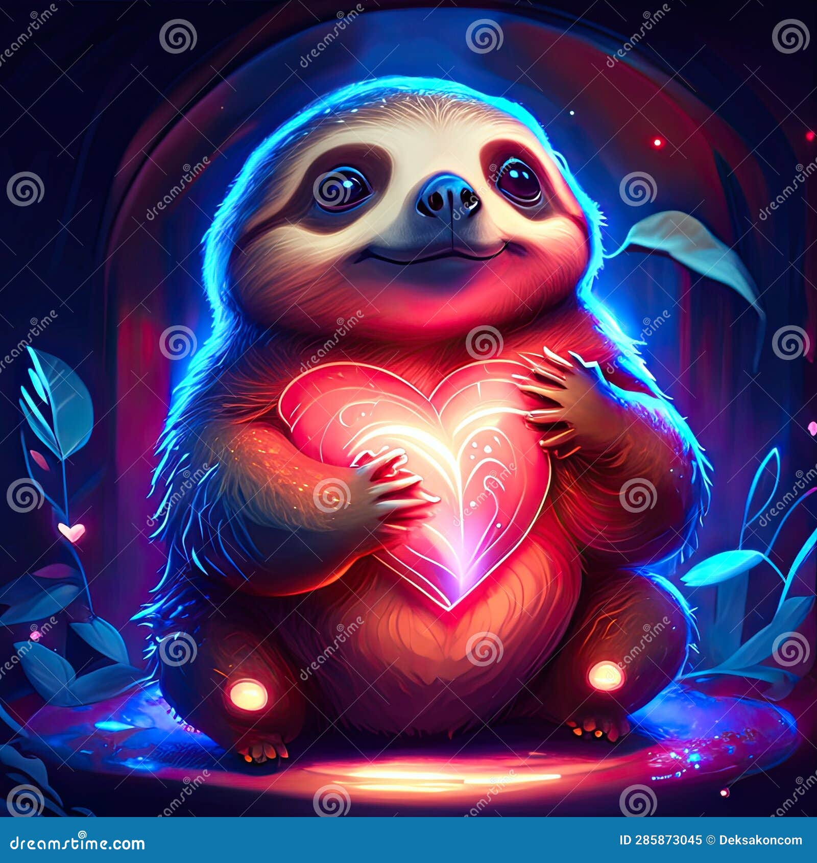 Sloth Hugging Heart Cute Cartoon Sloth With Heart In His Hands Vector