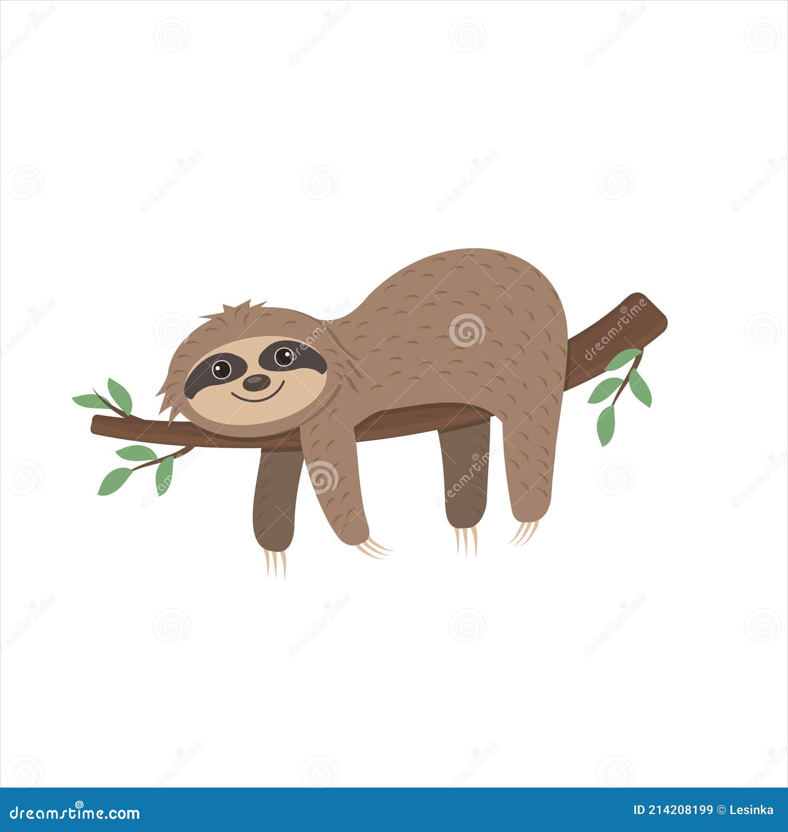 Sloth Lying on a Tree, Vector Isolated Illustration Clipart Stock ...