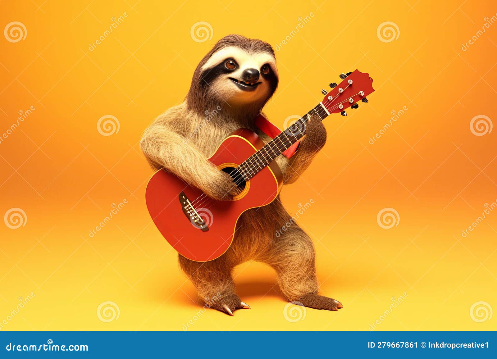 A Sloth Musician Playing Guitar in a Band. Generative Ai Stock ...