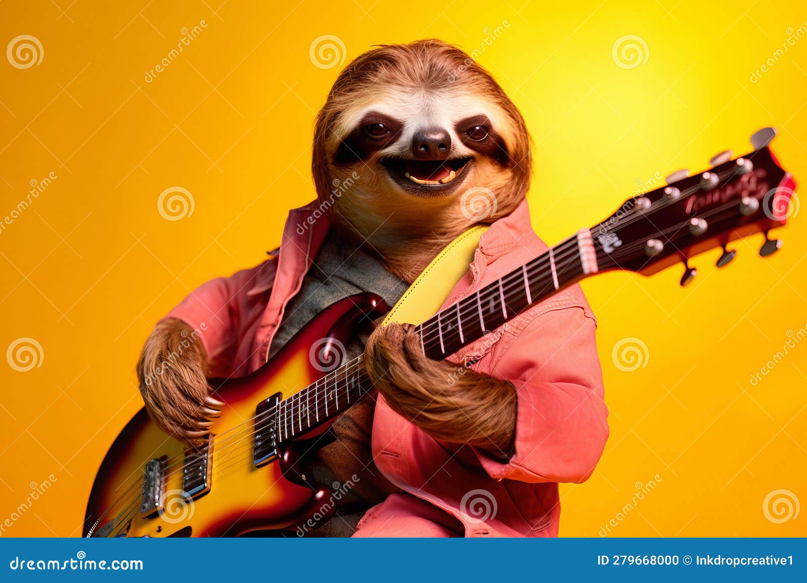 A Sloth Musician Playing Guitar in a Band. Generative Ai Stock Photo ...