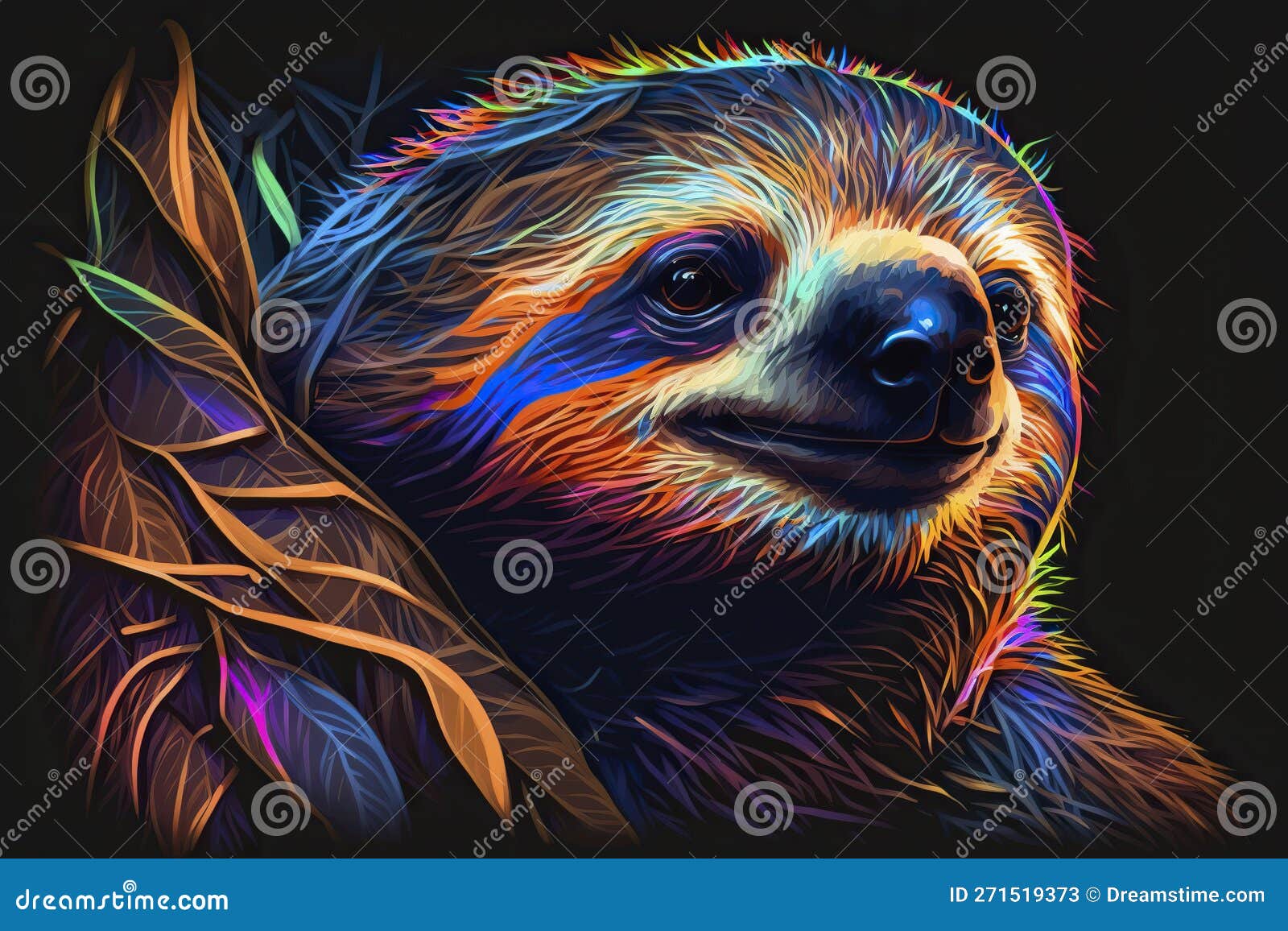 Sloth in Neon Colors. Generative AI Stock Illustration - Illustration ...