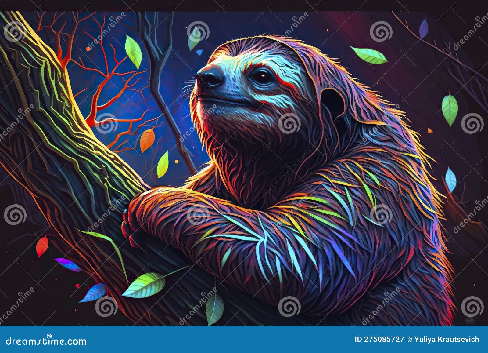 Sloth in Neon Colors. Generative AI Stock Illustration - Illustration ...