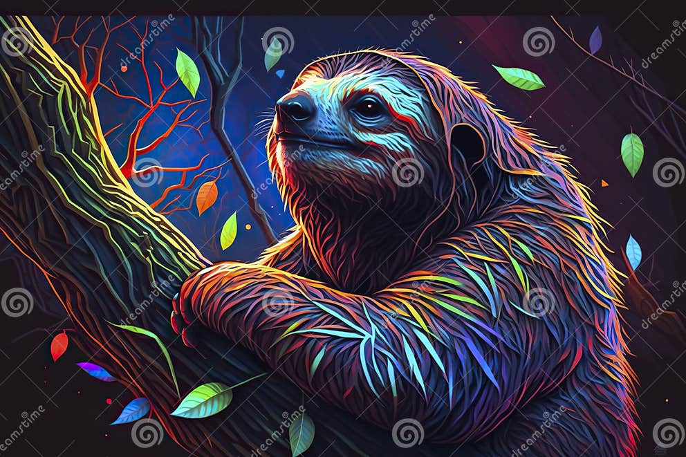 Sloth in Neon Colors. Generative AI Stock Illustration - Illustration ...