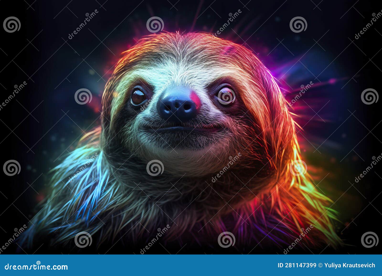 Sloth in Neon Colors. Generative AI Stock Illustration - Illustration ...