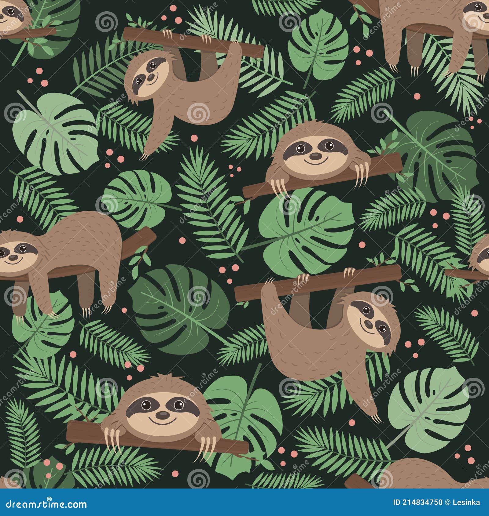 Sloth Pattern Seamless. Lazybones Animal Cartoon Background. Vector ...