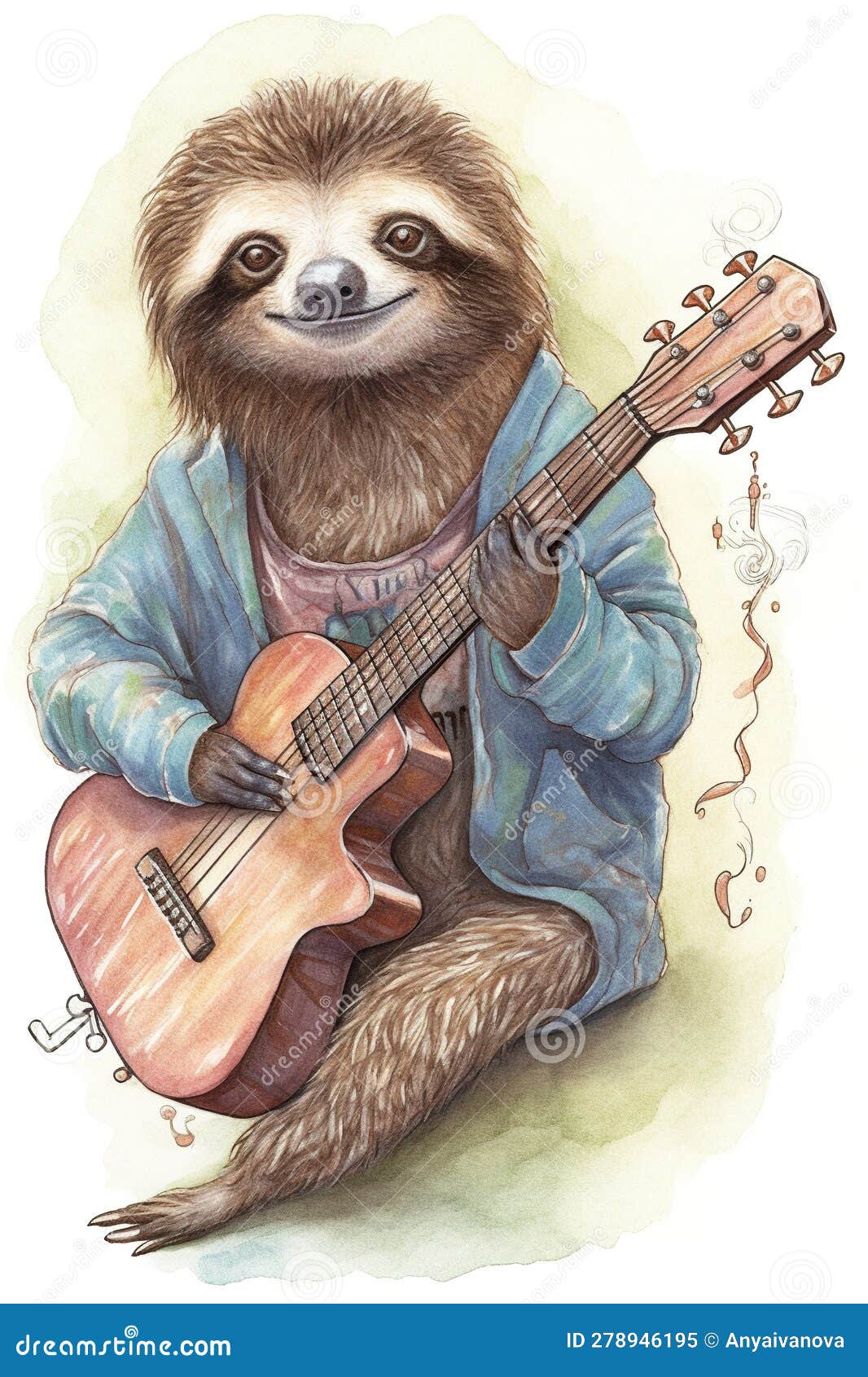 A Sloth Playing a Guitar and Singing. Generative AI Image. Stock ...
