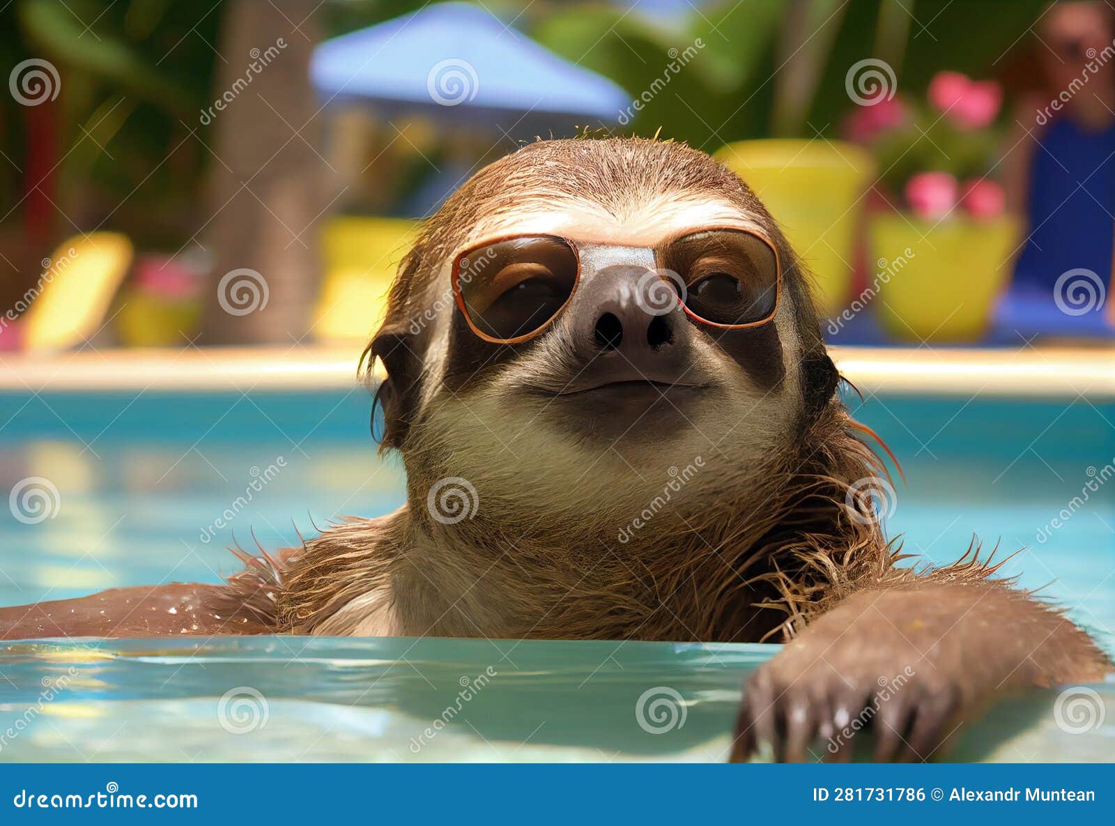 Sloth in the Pool, Summer Vacation Stock Illustration - Illustration of ...