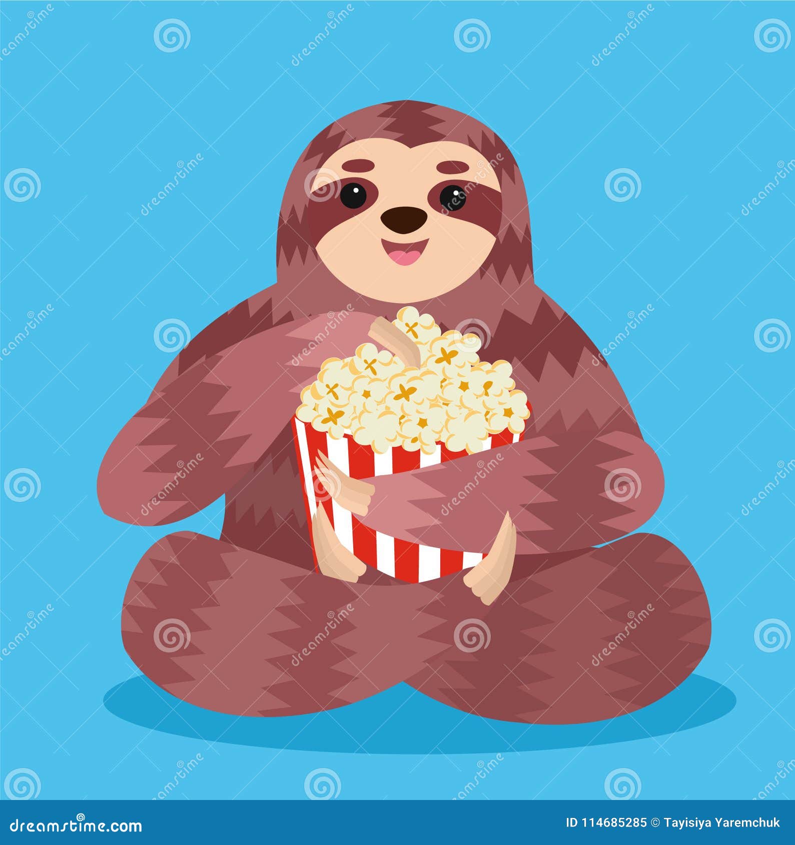 Sloth with Popcorn. Cute Vector Illustration. Stock Illustration ...