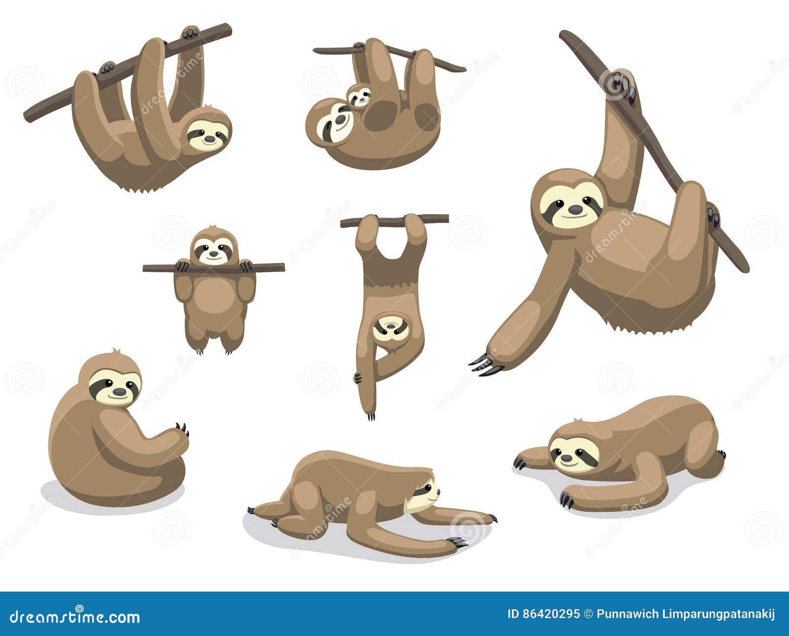 Sloth Poses Cartoon Vector Illustration Stock Vector - Illustration of ...