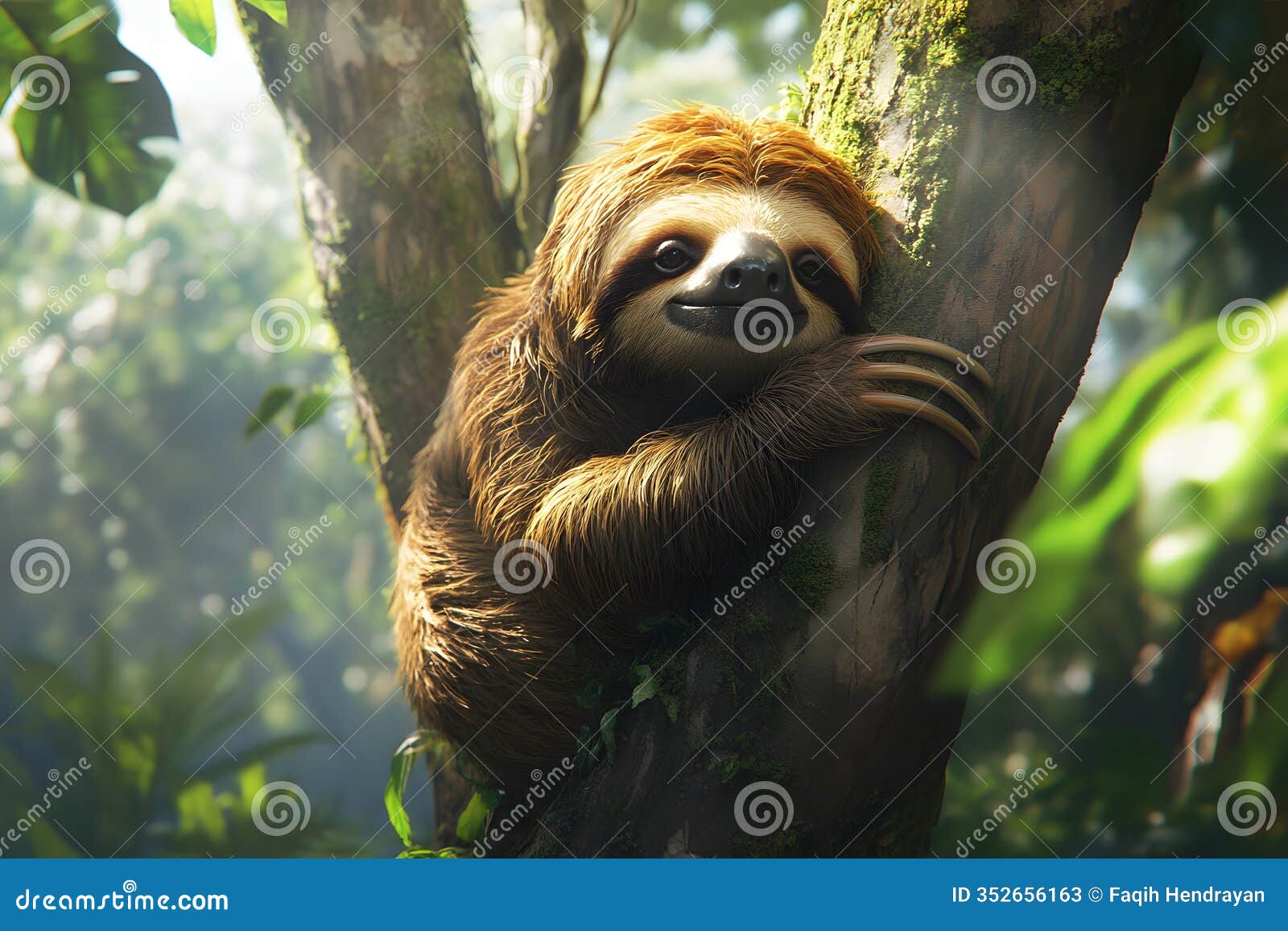 Sloth in Rainforest Canopy: a Digital Painting Stock Illustration ...