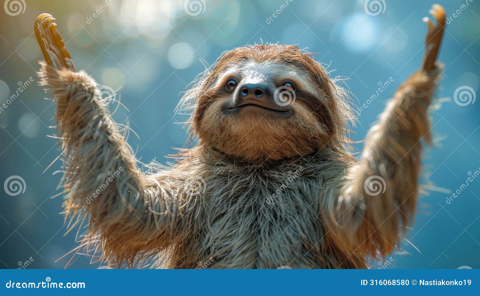 Sloth Raising Its Arms in a Forest Stock Photo - Image of cute ...