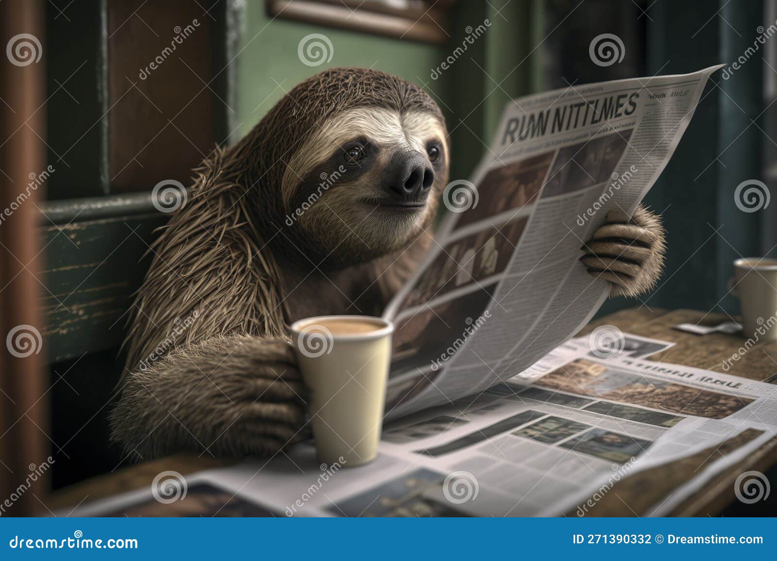 Sloth Reading Newspaper. Generative AI Stock Illustration ...