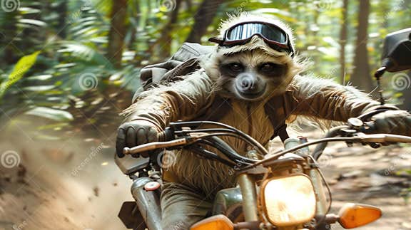 A Sloth is Riding a Motorcycle with a Helmet on Stock Photo - Image of ...