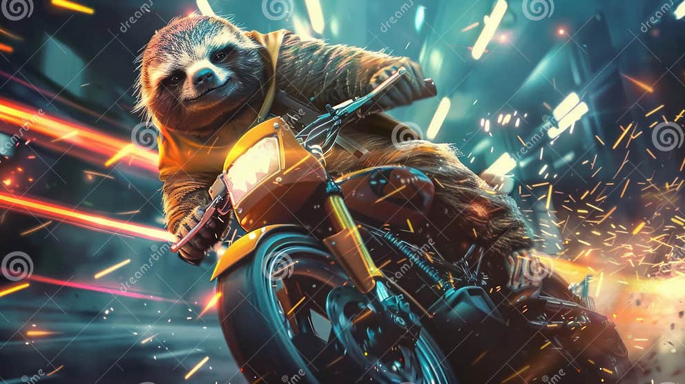 A Sloth is Riding a Motorcycle with a Helmet on Stock Photo - Image of ...
