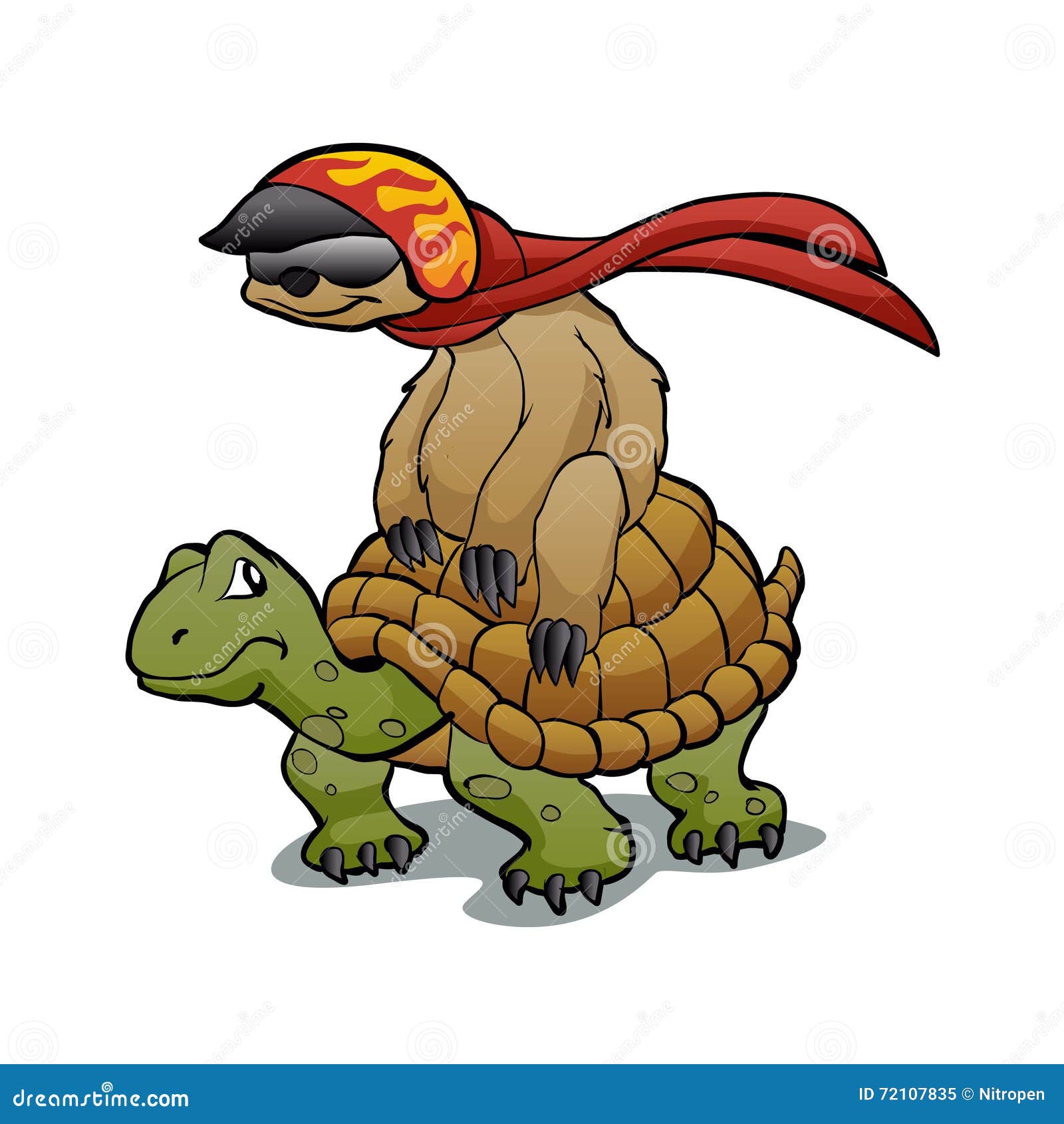 Sloth riding a turtle stock vector. Illustration of comic - 72107835