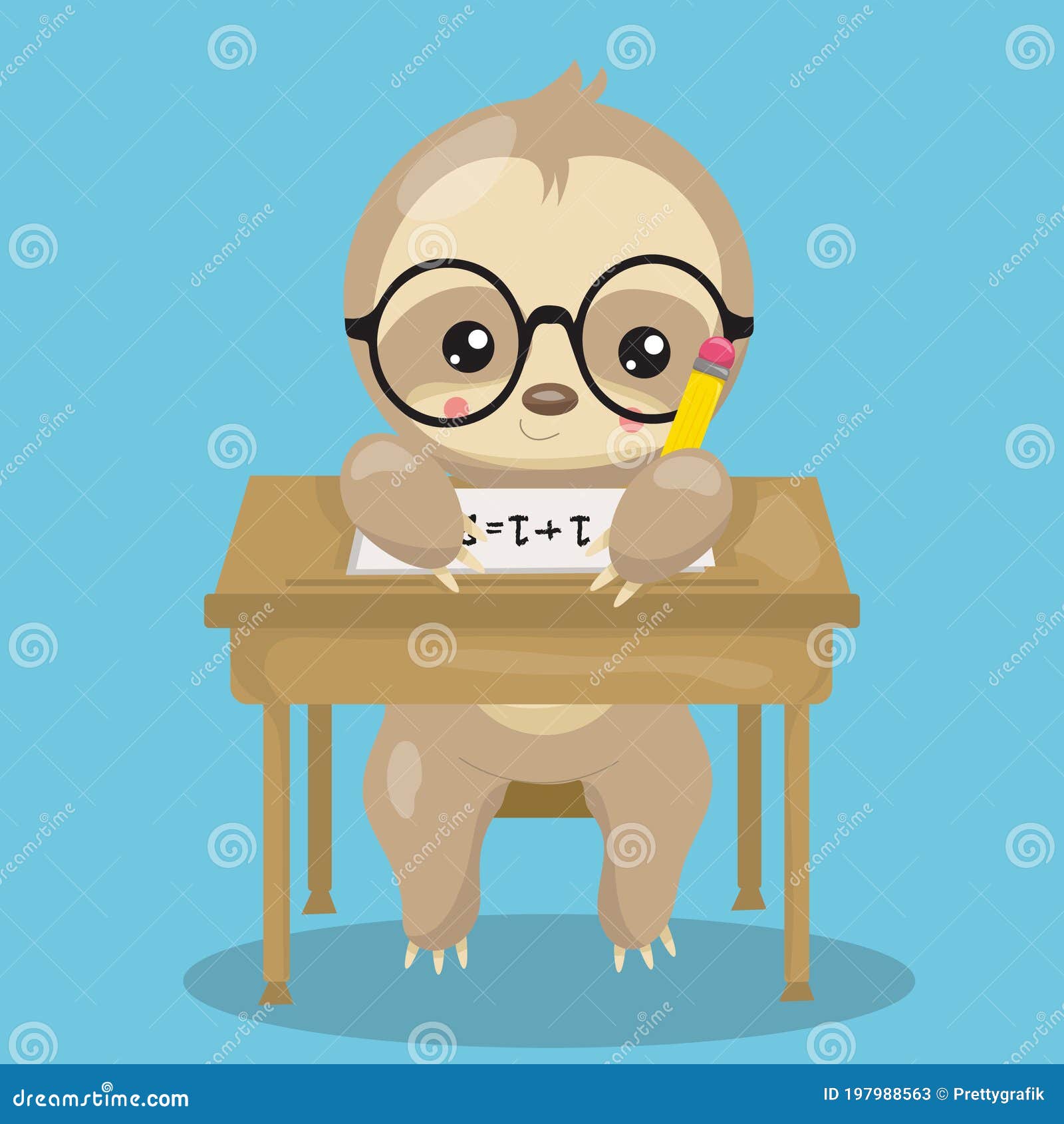 Sloth school table boy 06 stock vector. Illustration of graphic - 197988563
