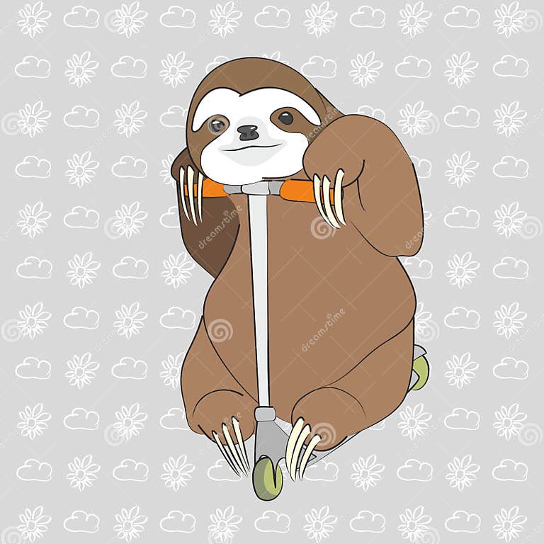 Sloth on the scooter stock vector. Illustration of design - 35148113