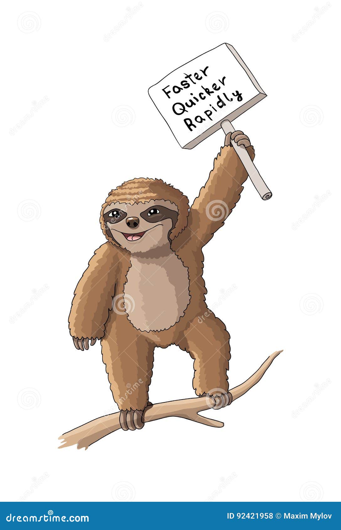 Sloth with a Sign Cartoon Vector Illustration Stock Vector ...