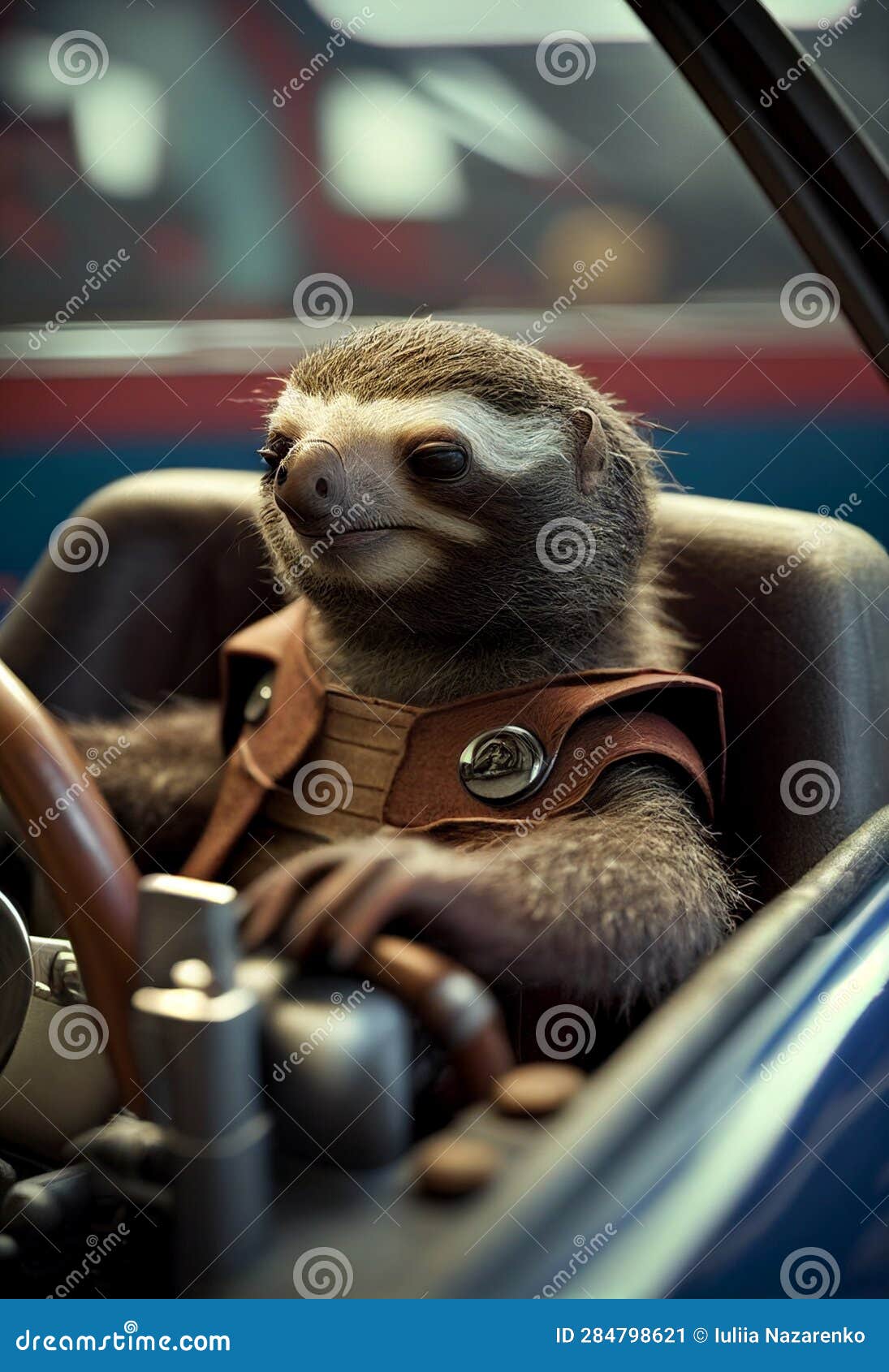 Sloth Sits in a Racing Car. AI Generated Stock Illustration ...