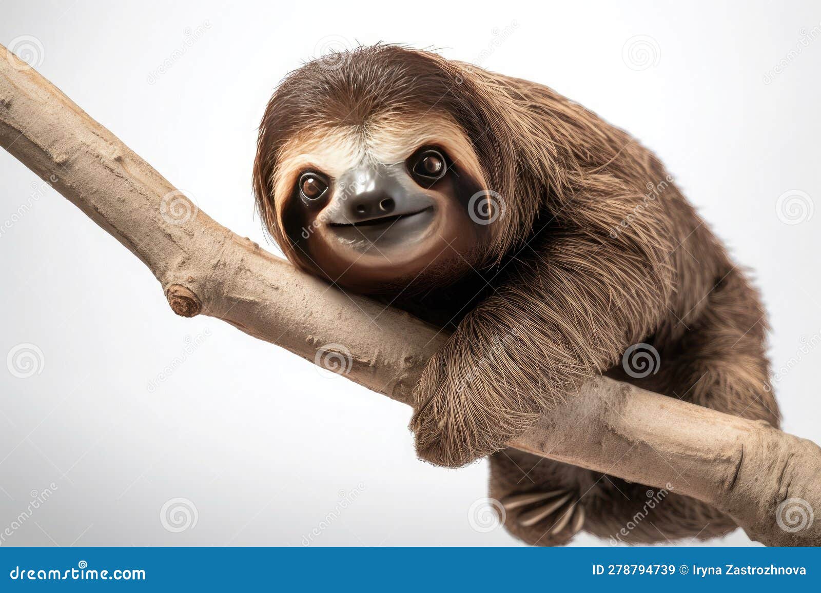 Sloth Sitting on a Branch Close-up Isolated on White Background ...