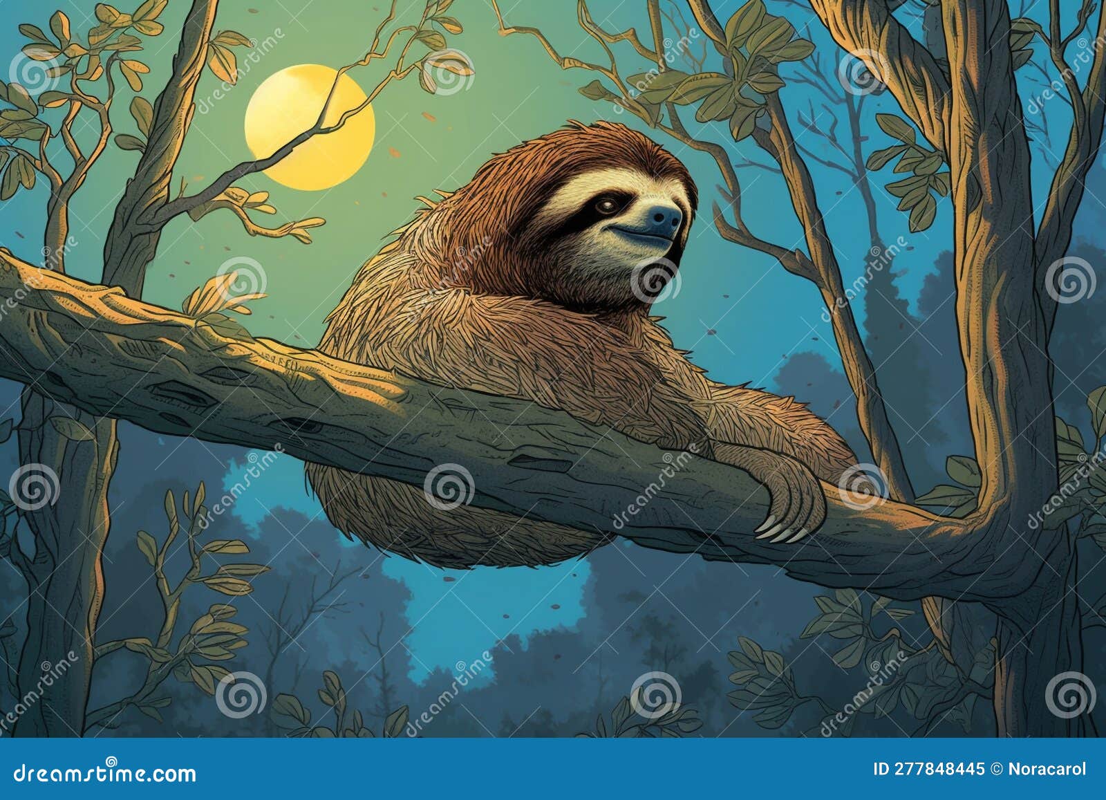 Sloth Sitting on a Branch Generative AI Stock Image - Image of central ...