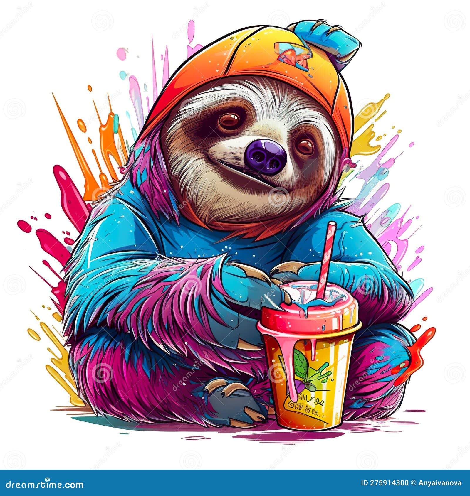 A Sloth is Sitting Down with a Drink in His Hand. AI Generative Image ...