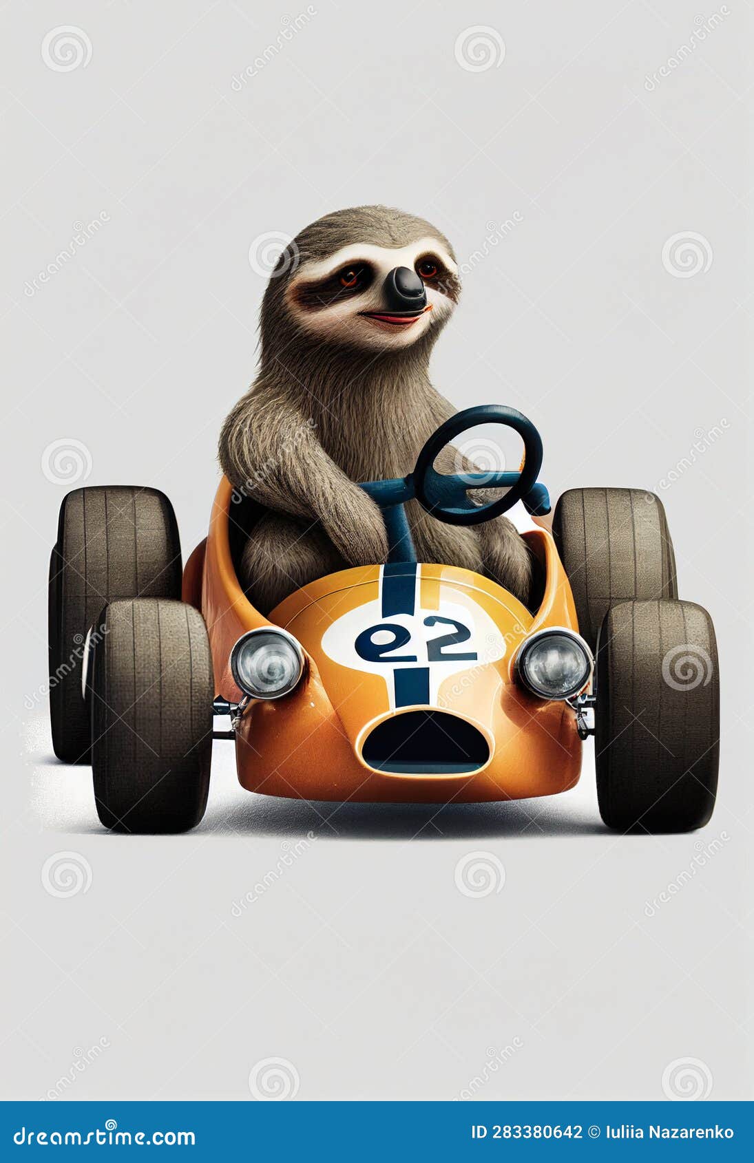 Sloth Sitting in a Racing Car on a White Background. AI Generated Stock ...