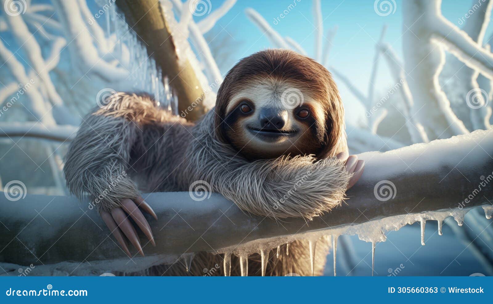 A Sloth Sitting on the Side of a Tree Branch Stock Illustration ...