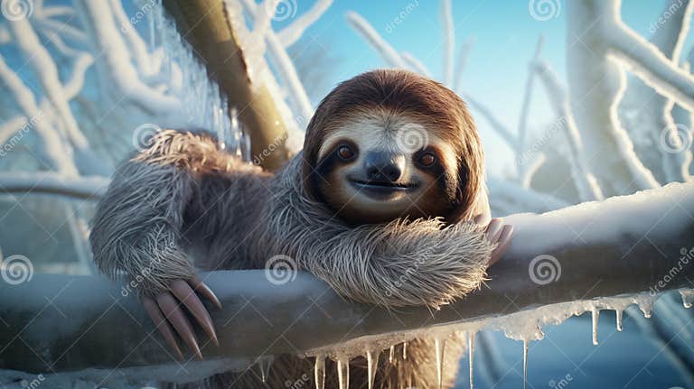 A Sloth Sitting on the Side of a Tree Branch Stock Illustration ...