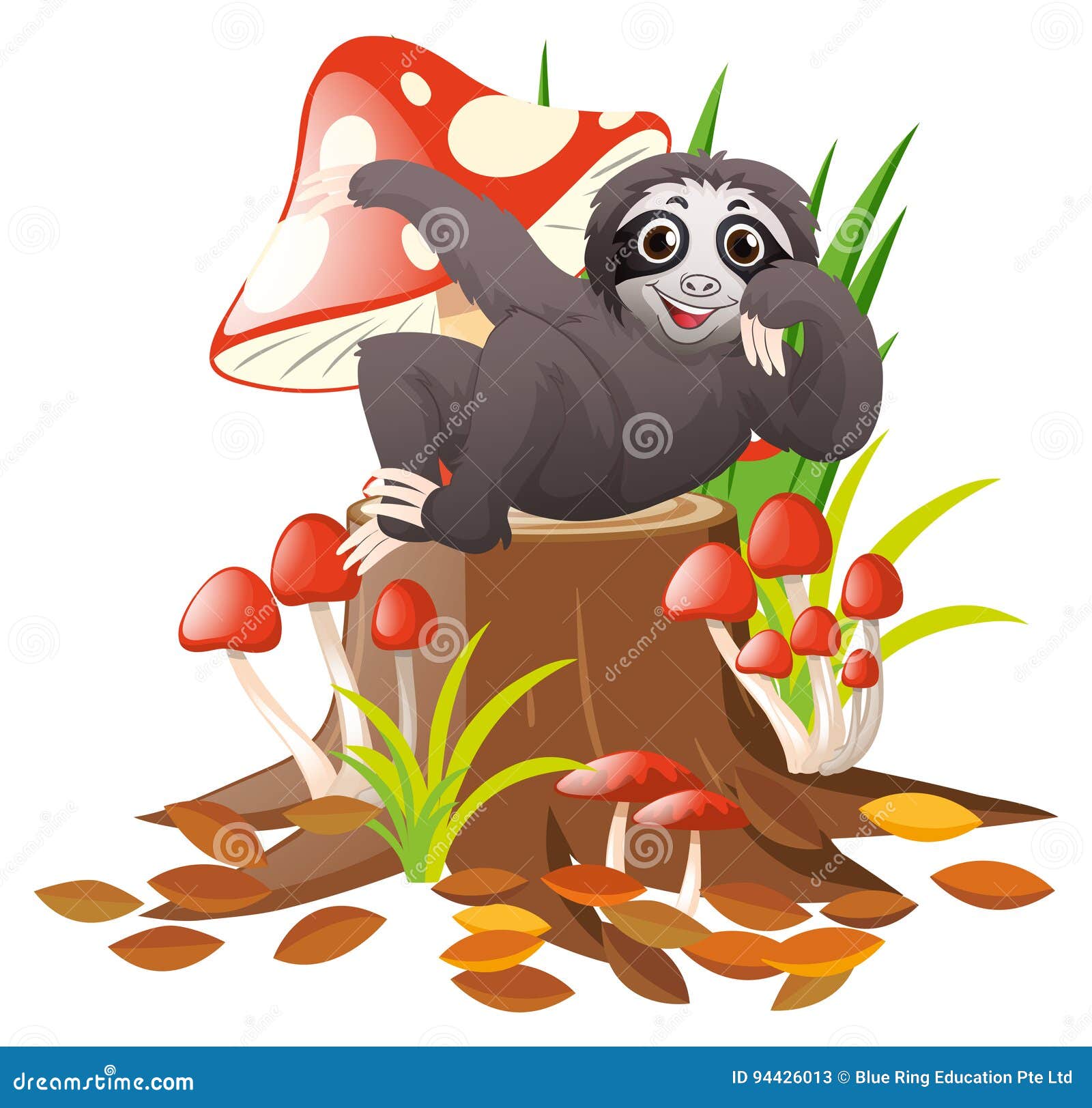 Sloth Sitting on Stump Tree Stock Vector - Illustration of isolated ...
