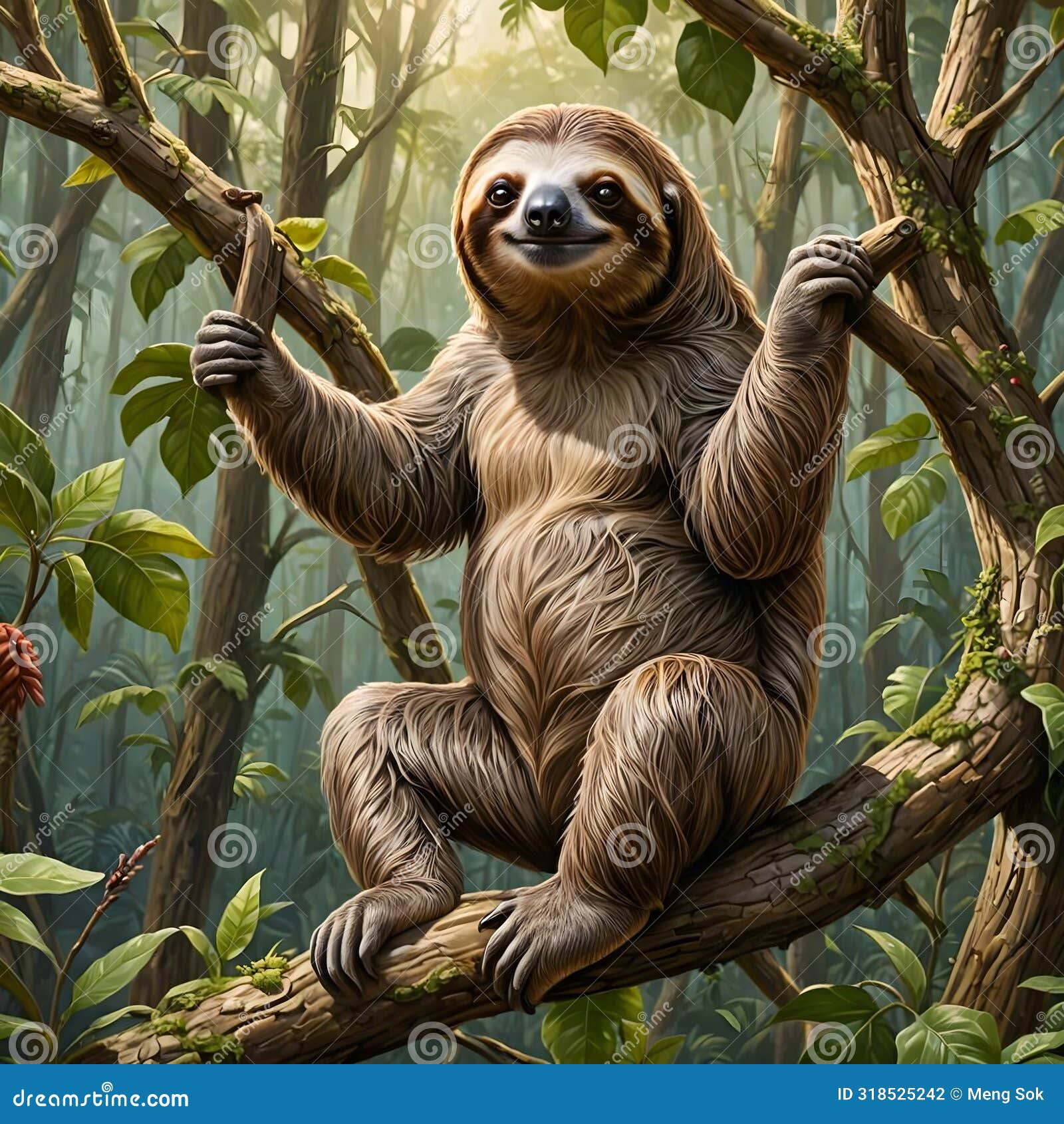 A Sloth Sitting on a Tree Branch in a Jungle Environment. Stock Photo ...