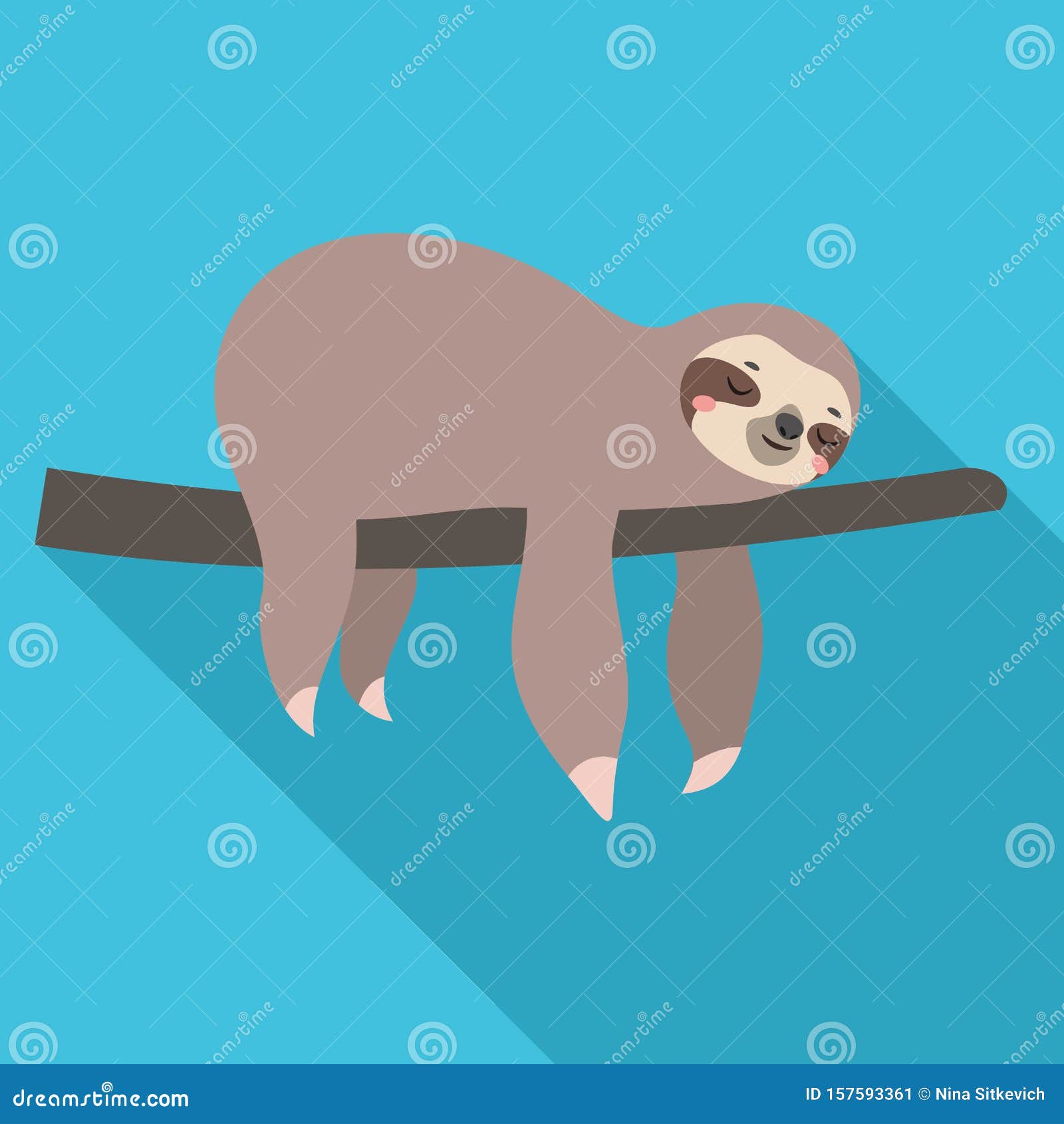 Sloth Sleeping on Tree Icon, Flat Style Stock Vector - Illustration of ...