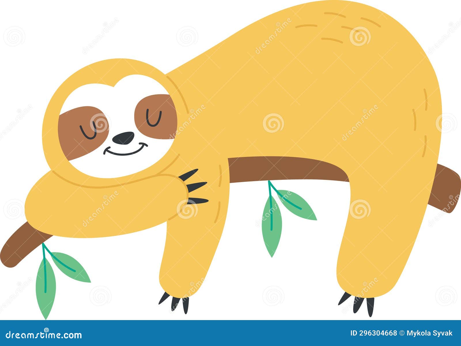 Sloth Sleeping on Tree stock illustration. Illustration of wild - 296304668