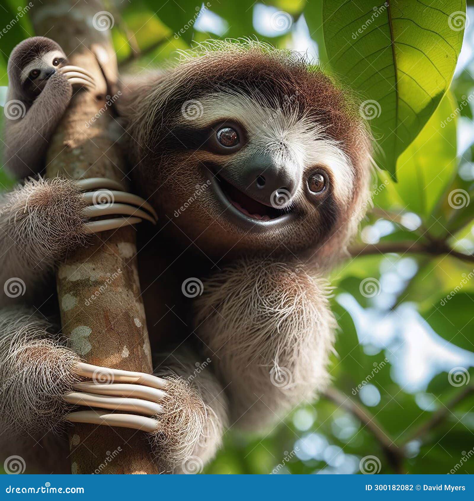 Sloth, Smiling, Hanging from Tree, Animation Character Stock ...