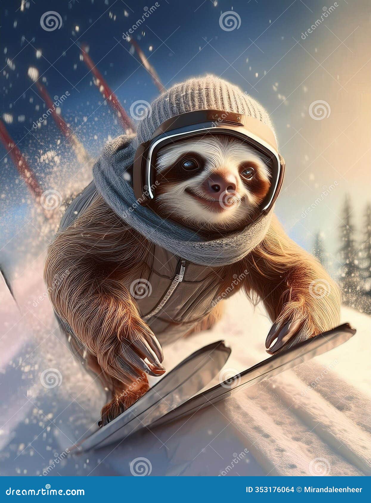 Sloth on Snowboard Winter Cartoon Stock Photo - Image of snow ...