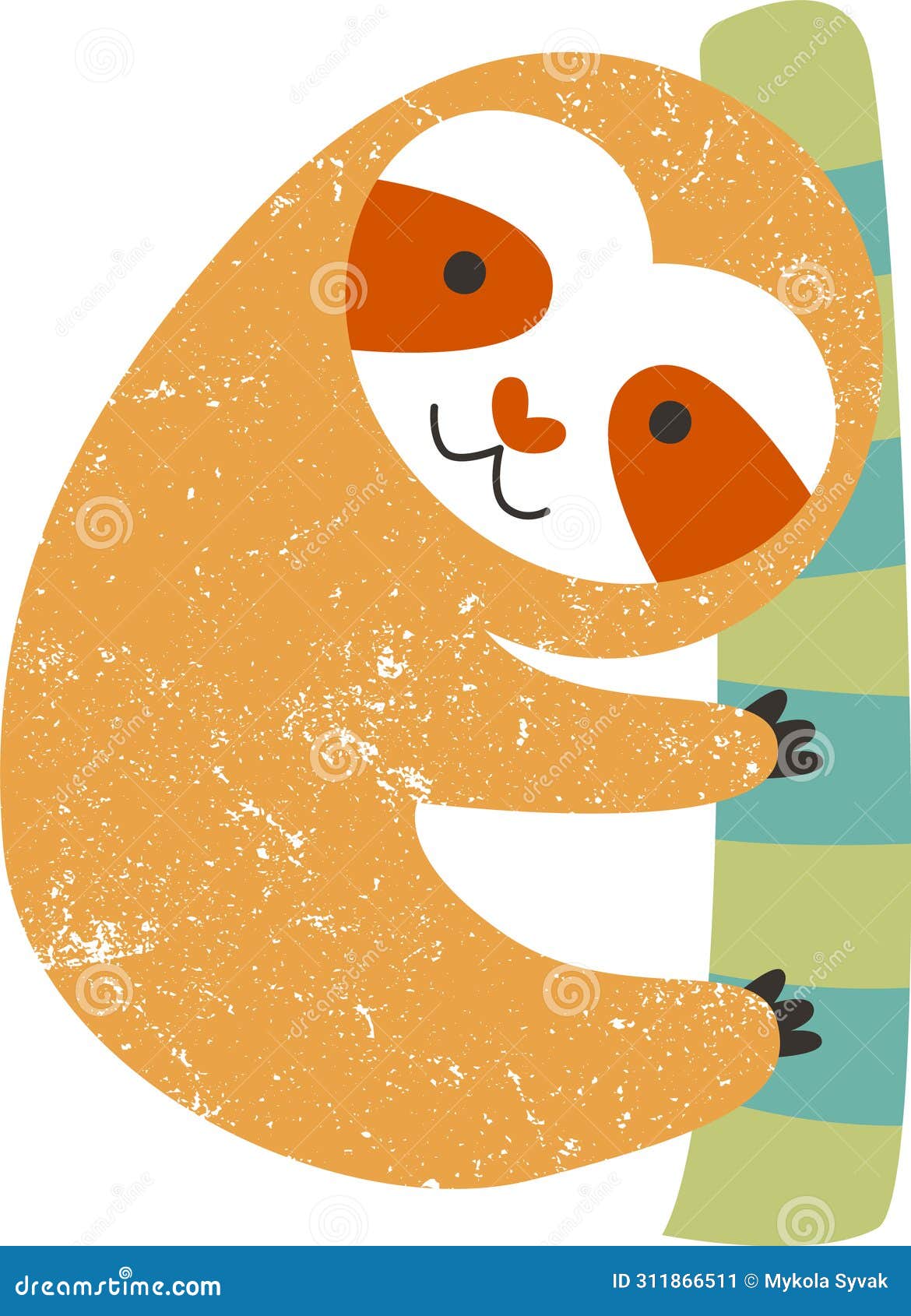 Sloth on Tree with Grunge Texture Stock Vector - Illustration of jungle ...