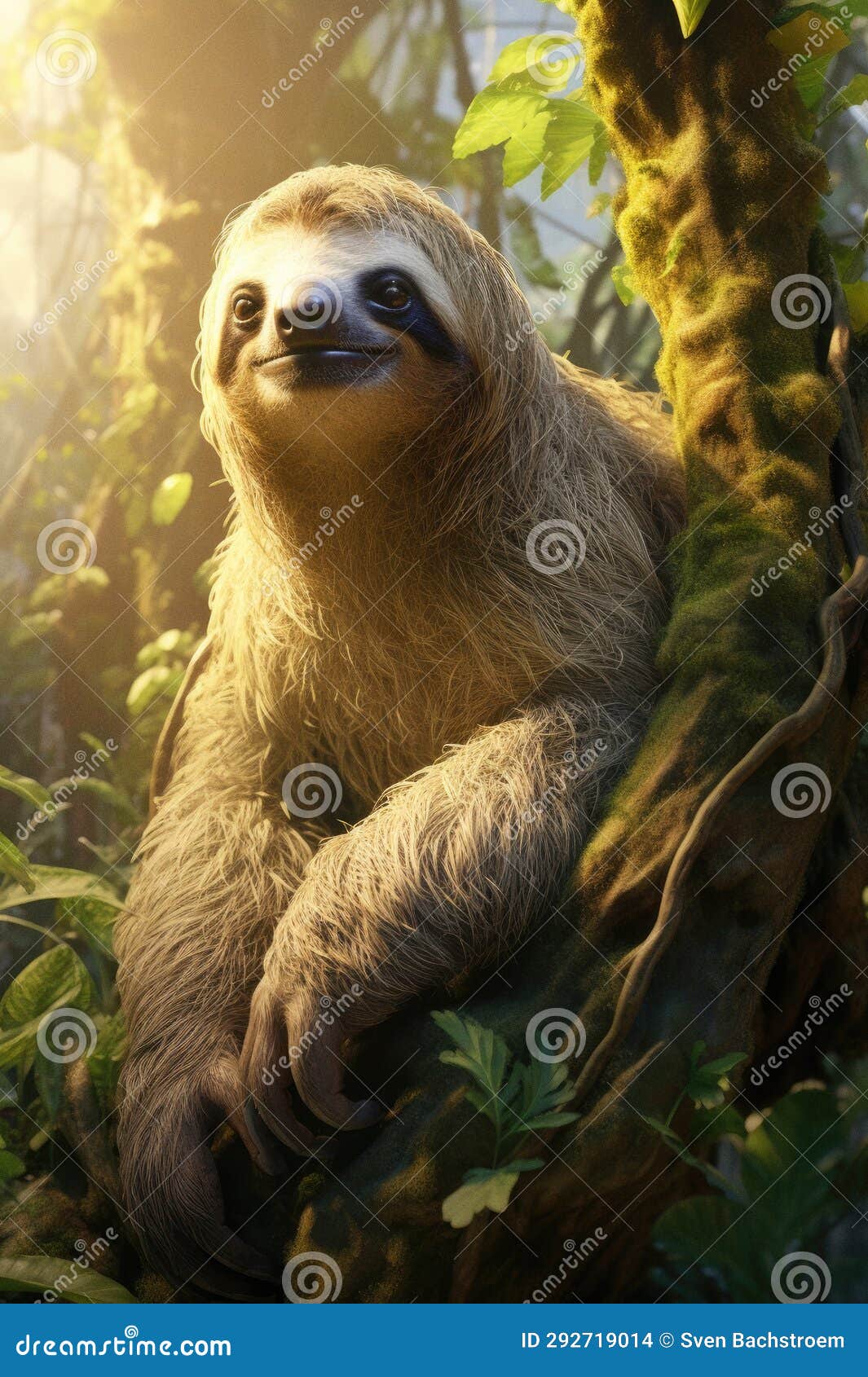 Arboreal Sloth Hugging Tree Branch As African Animal Vector ...