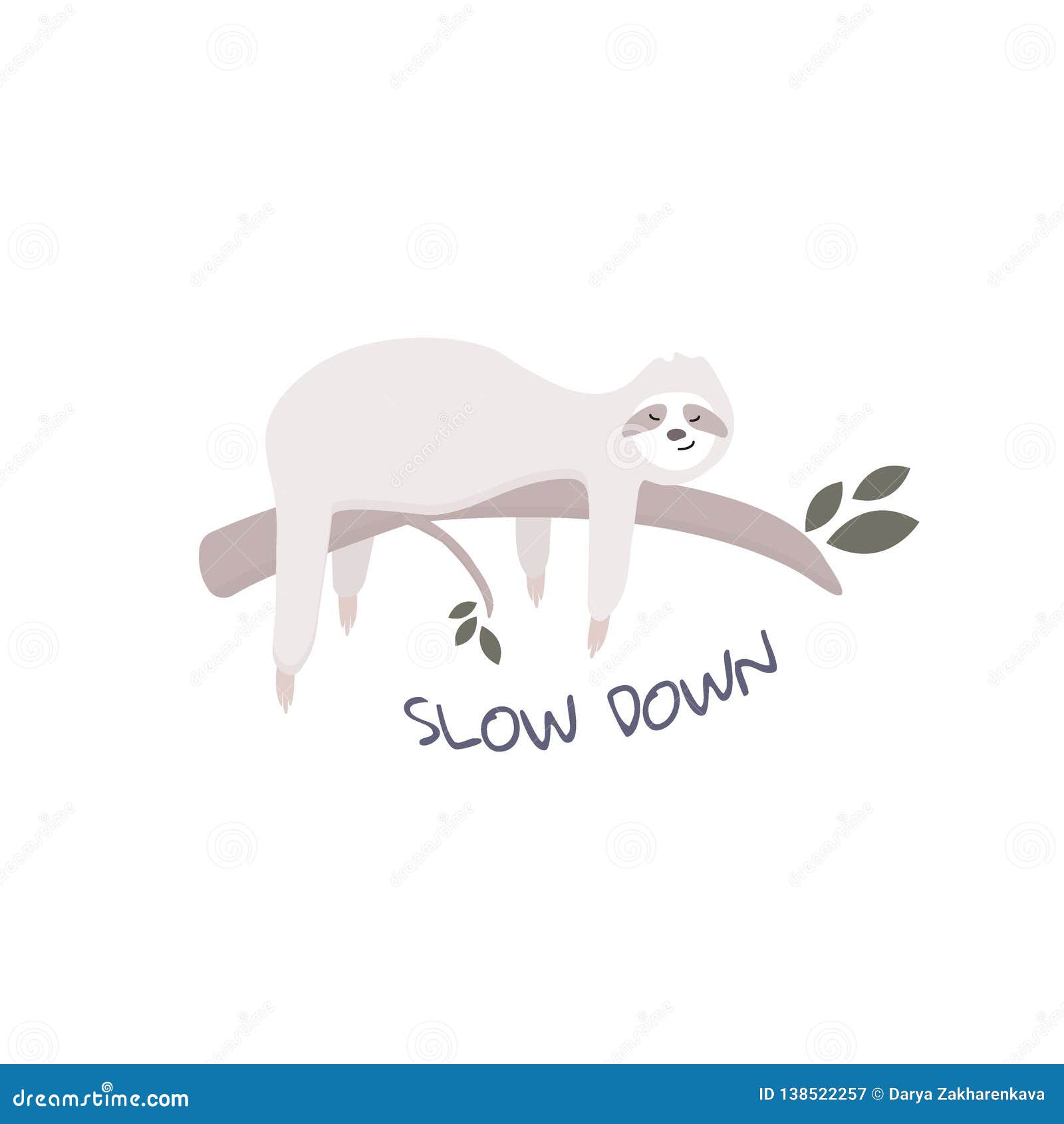 Sloth on the Tree Vector Graphic. Slow Down Sign. Fabric Design Stock ...